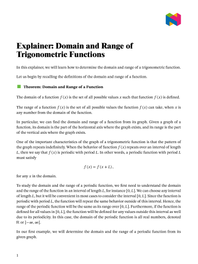 Lesson: Domain and Range of Trigonometric Functions | Nagwa