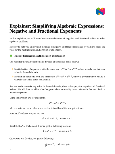 Lesson: Simplifying Algebraic Expressions: Negative and Fractional ...