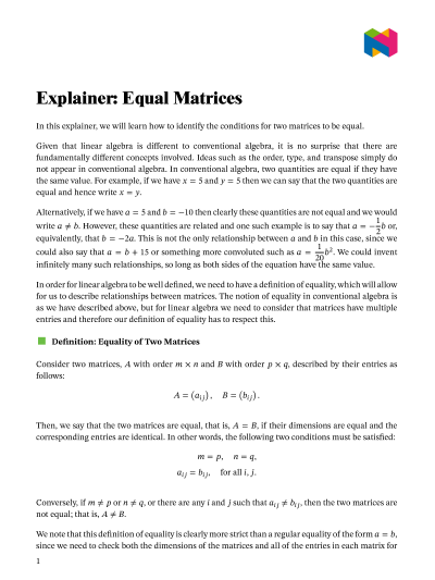 Lesson: Equal Matrices | Nagwa