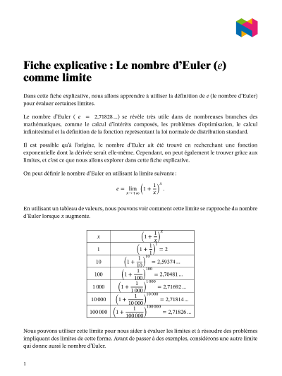 Leçon: Étudier une limite avec le nombre d’Euler | Nagwa