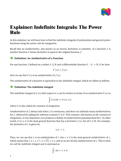 Lesson: Indefinite Integrals: The Power Rule | Nagwa