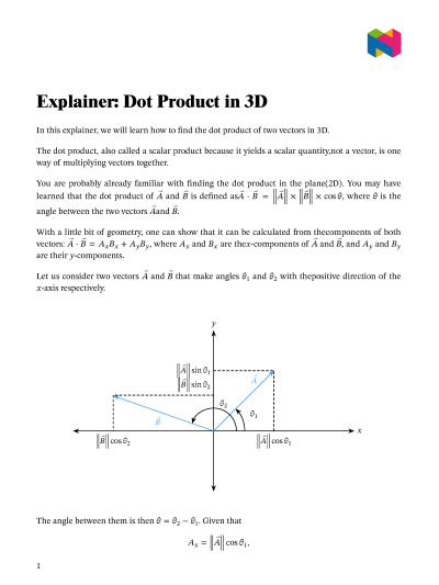 Lesson: Dot Product in 3D | Nagwa