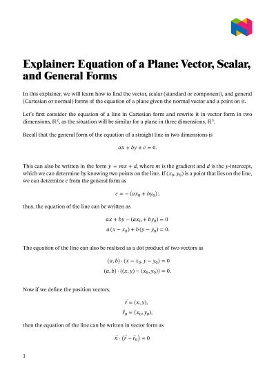 Lesson: Equation of a Plane: Vector, Scalar, and General Forms | Nagwa