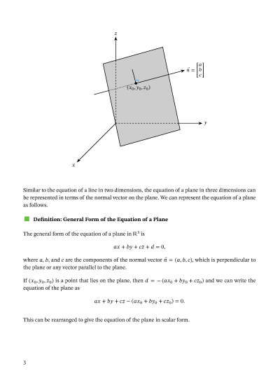 Lesson: Equation of a Plane: Vector, Scalar, and General Forms | Nagwa