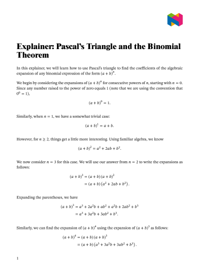 Lesson: Pascal’s Triangle and the Binomial Theorem | Nagwa