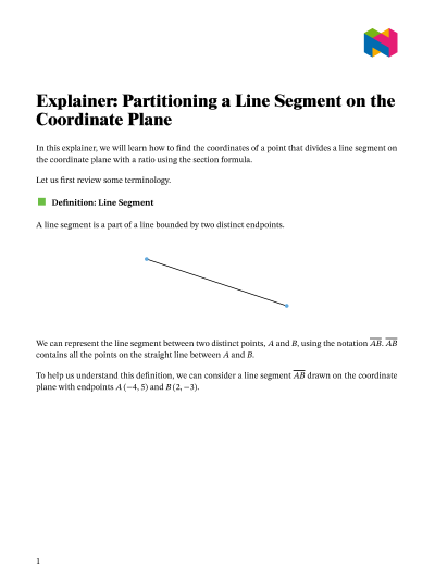 Lesson: Partitioning a Line Segment on the Coordinate Plane | Nagwa