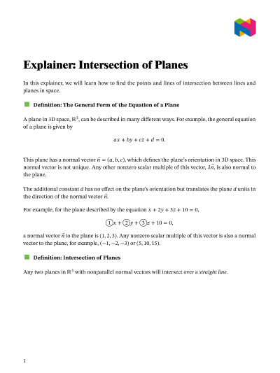 Lesson Intersection Of Planes Nagwa
