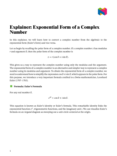 Lesson: Exponential Form of a Complex Number | Nagwa