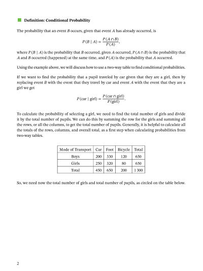 Lesson: Conditional Probability: Two-Way Tables | Nagwa