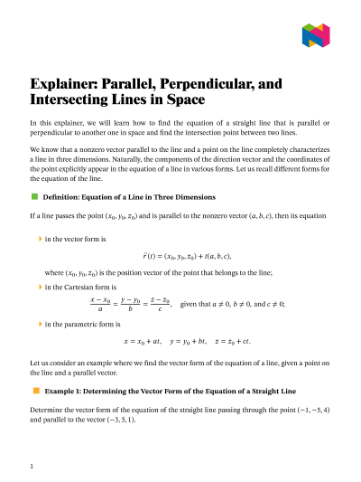 Lesson: Parallel, Perpendicular, and Intersecting Lines in Space | Nagwa