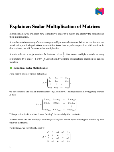 Lesson: Scalar Multiplication of Matrices | Nagwa