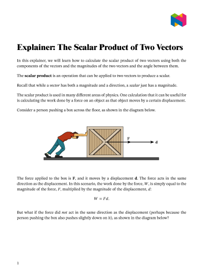 Lesson: The Scalar Product of Two Vectors | Nagwa