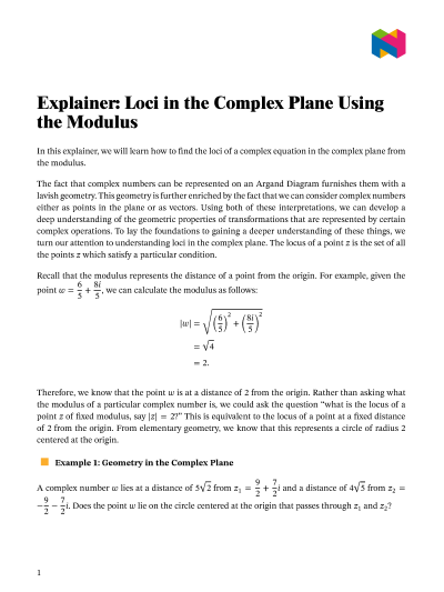 Lesson: Loci in the Complex Plane Using the Modulus | Nagwa