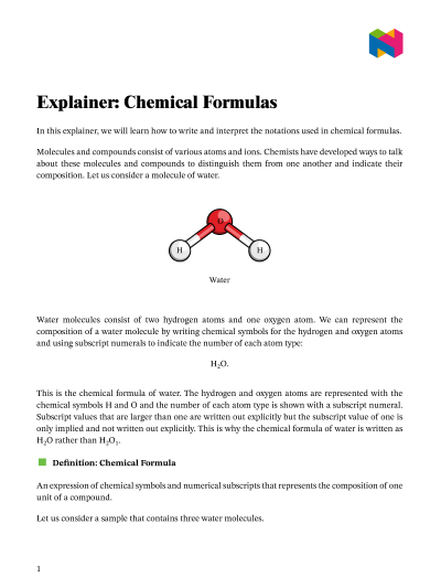 Lesson: Chemical Formulas | Nagwa