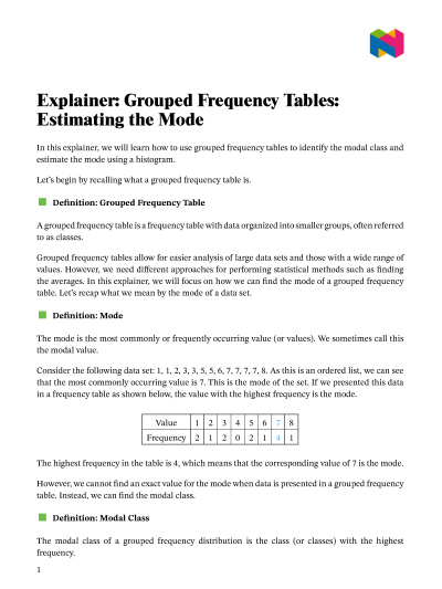 Lesson: Grouped Frequency Tables: Estimating the Mode | Nagwa