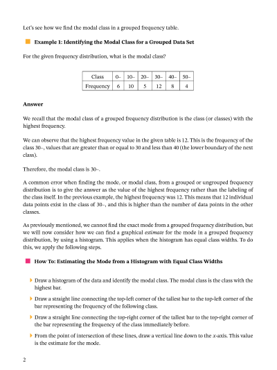Lesson: Grouped Frequency Tables: Estimating the Mode | Nagwa