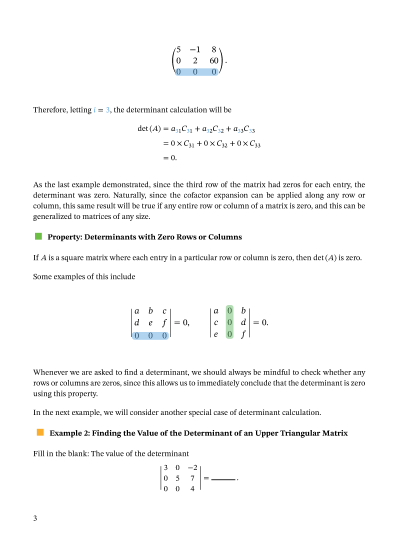 Lesson: Determinant of a Triangular Matrix | Nagwa