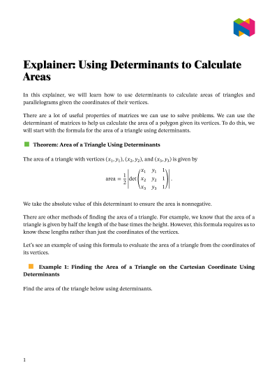 Lesson: Using Determinants to Calculate Areas | Nagwa