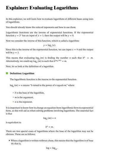 Lesson: Evaluating Logarithms | Nagwa