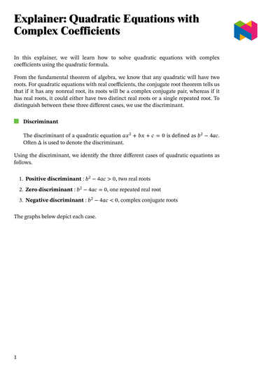 Lesson: Quadratic Equations with Complex Coefficients | Nagwa