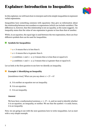 Lesson: Introduction to Inequalities | Nagwa