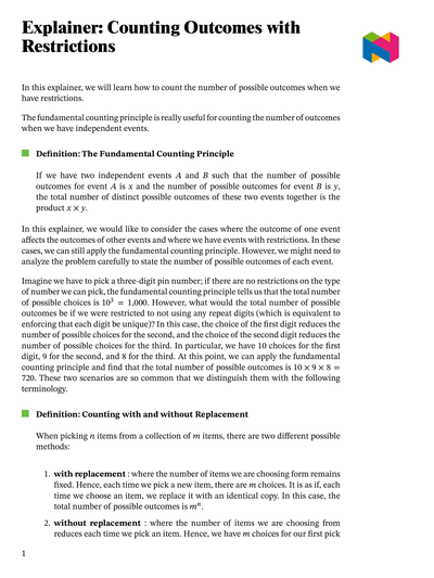 Lesson Counting Outcomes With Restrictions Nagwa