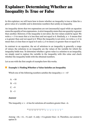 Lesson: Determining Whether an Inequality Is True or False | Nagwa