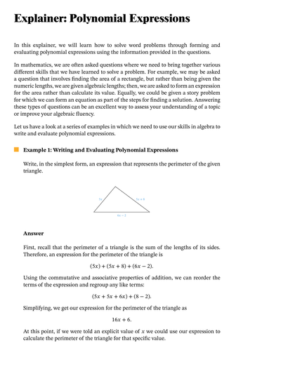 Lesson: Polynomial Expressions | Nagwa