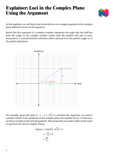 Lesson: Loci in the Complex Plane Using the Argument | Nagwa