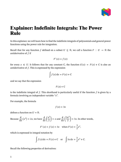 Lesson: Indefinite Integrals: The Power Rule | Nagwa
