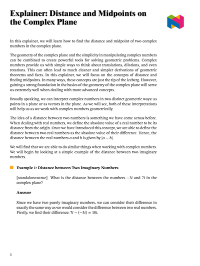Lesson: Distance and Midpoints on the Complex Plane | Nagwa