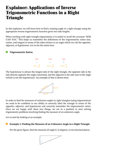 Lesson: Right Triangle Trigonometry: Solve for an Angle | Nagwa