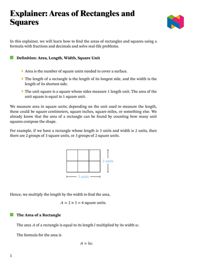 Lesson: Areas of Rectangles and Squares | Nagwa