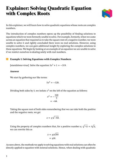 Lesson: Solving Quadratic Equation with Complex Roots | Nagwa