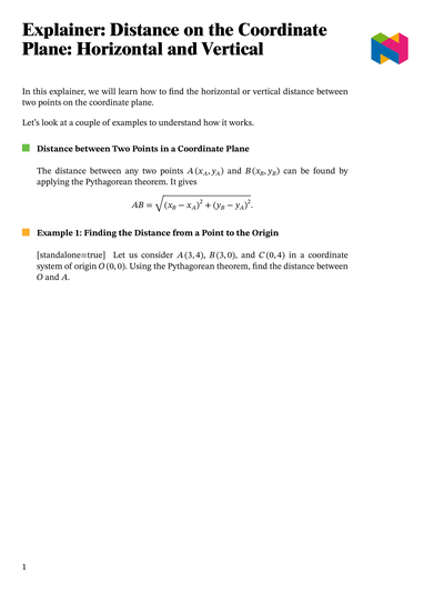 Lesson: Distance on the Coordinate Plane: Horizontal and Vertical | Nagwa