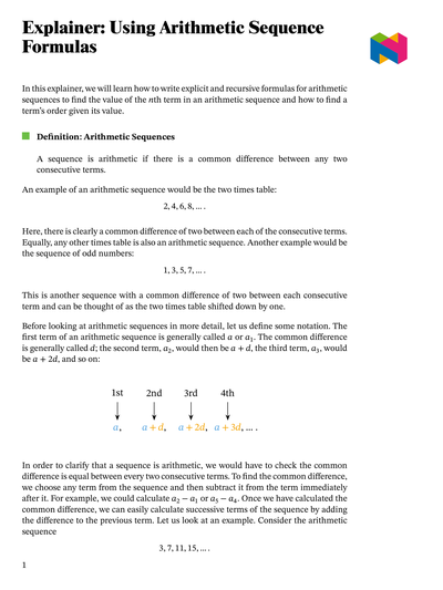Lesson: Using Arithmetic Sequence Formulas | Nagwa