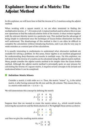 Lesson: Inverse of a Matrix: The Adjoint Method | Nagwa