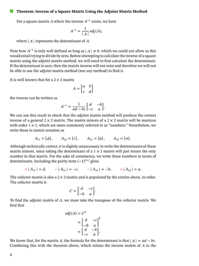 Lesson: Inverse of a Matrix: The Adjoint Method | Nagwa