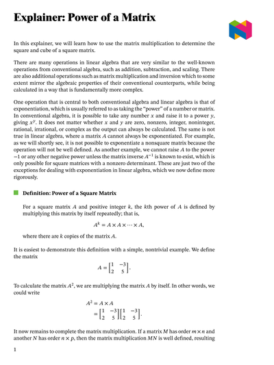 Lesson: Power of a Matrix | Nagwa