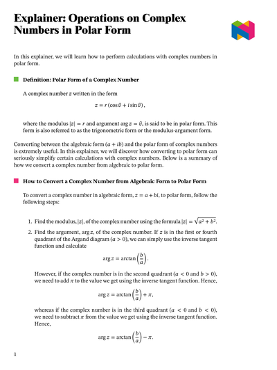 Lesson: Operations on Complex Numbers in Polar Form | Nagwa
