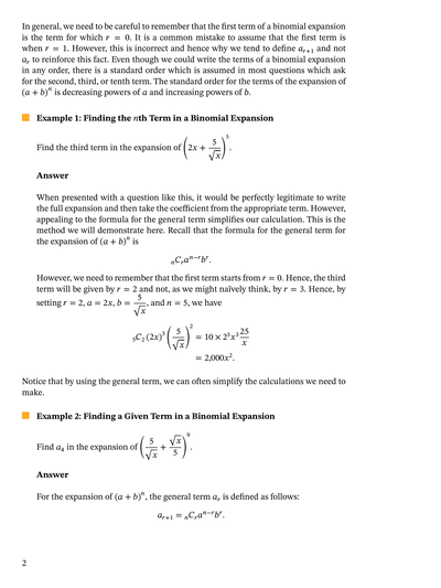 Lesson: General Term in the Binomial Theorem | Nagwa