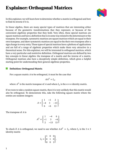 Lesson: Orthogonal Matrices | Nagwa