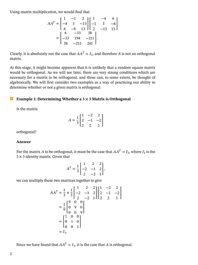Lesson: Orthogonal Matrices | Nagwa