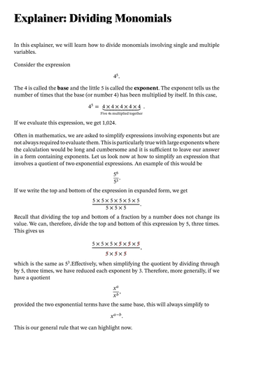 Lesson: Simplifying Monomials: Quotient Rule | Nagwa