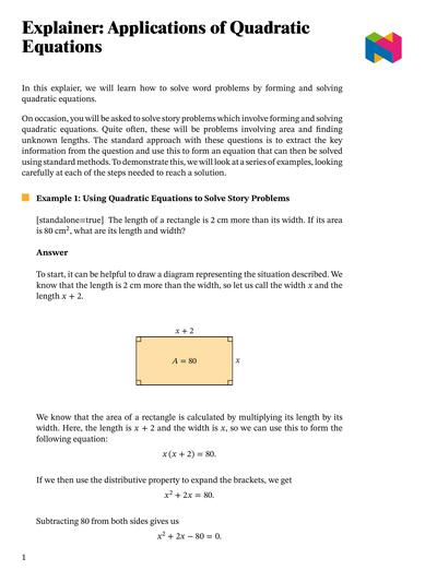 Lesson: Applications of Quadratic Equations | Nagwa