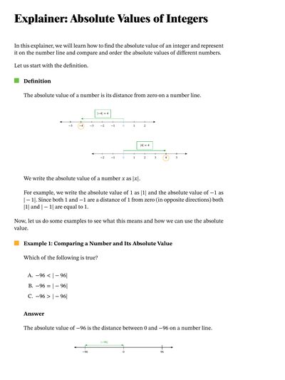 Lesson: Absolute Values of Integers | Nagwa
