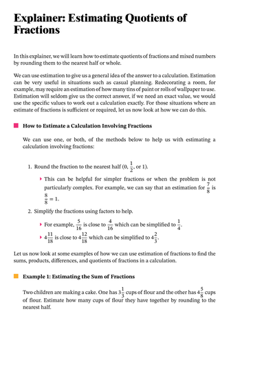 Lesson: Estimating Quotients of Fractions | Nagwa