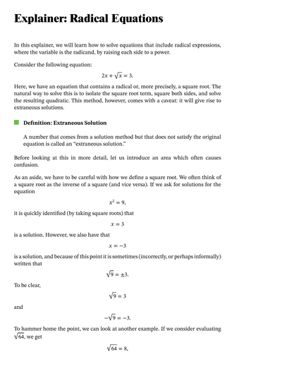 Lesson: Radical Equations | Nagwa