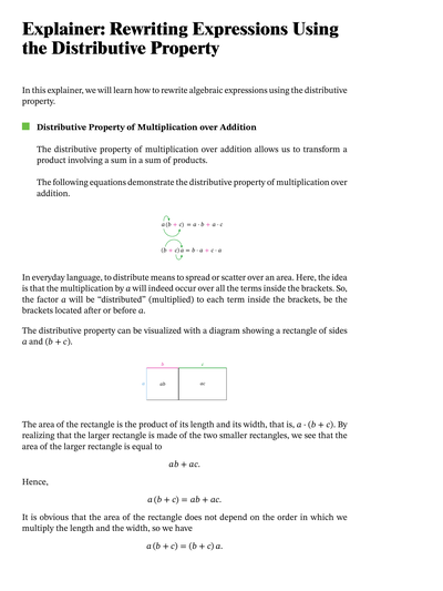 Lesson: Rewriting Expressions Using the Distributive Property | Nagwa