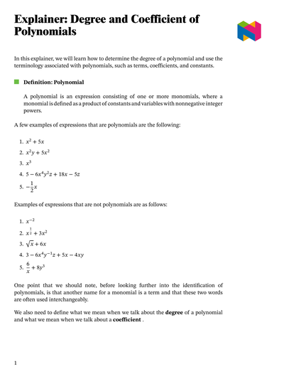 Lesson: Degree and Coefficient of Polynomials | Nagwa